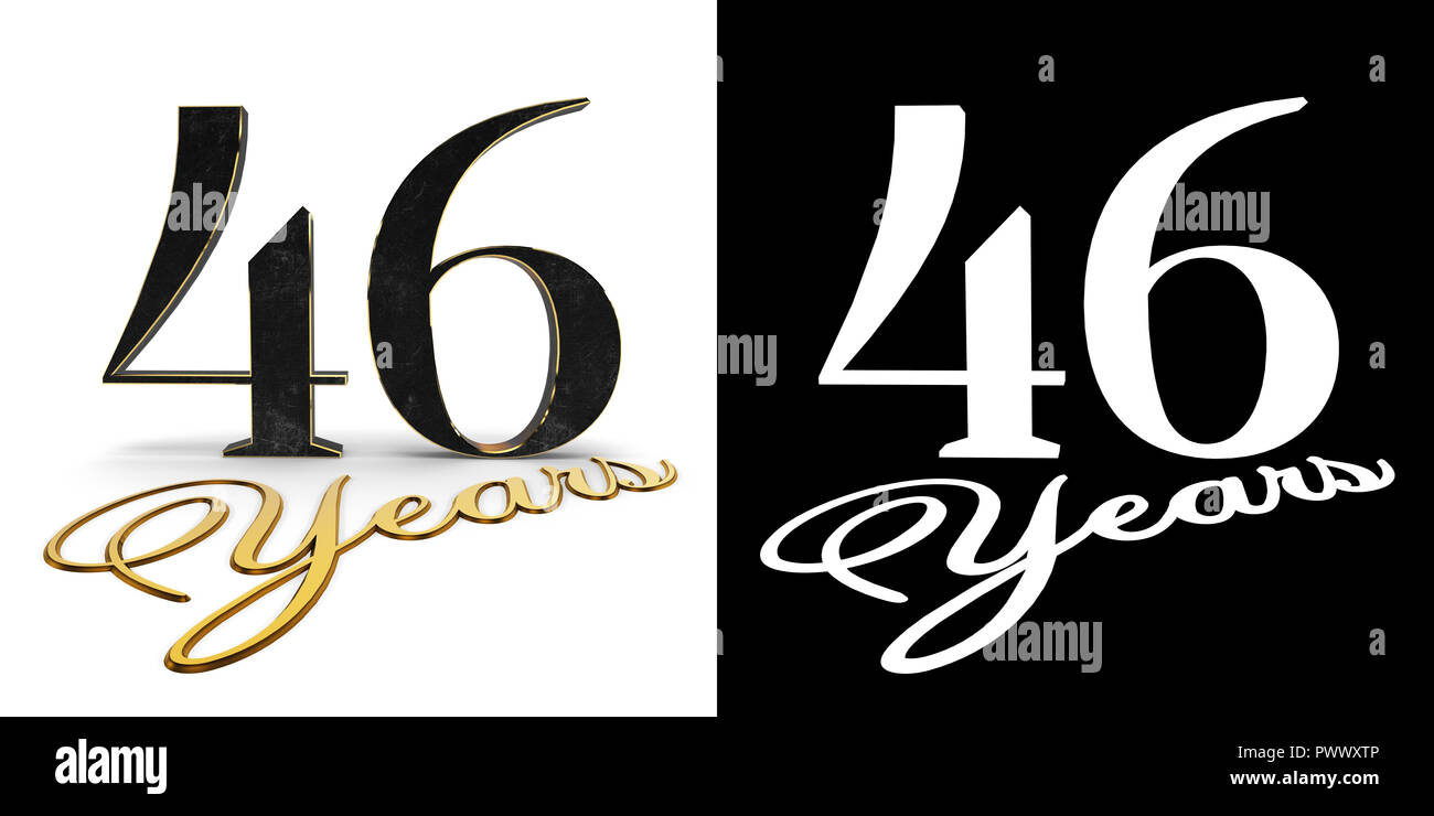 Golden number forty six (number 46) and the inscription years with drop ...