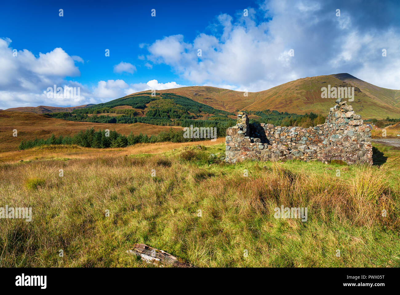 The ruins of an old croft at Torness on the Isle of Mull in Scotland ...