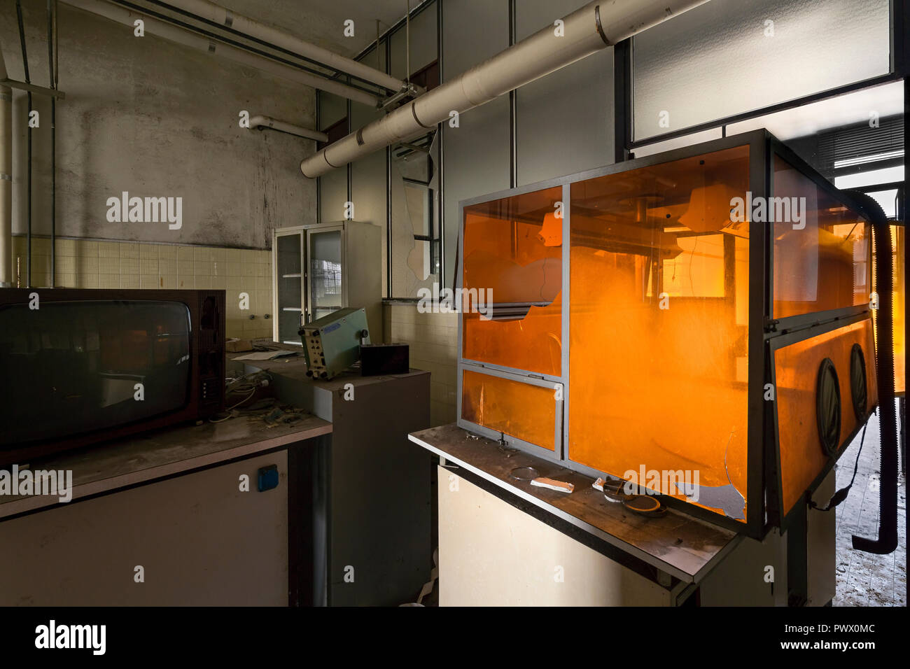 Interior view of an abandoned animal testing facility in Italy Stock ...