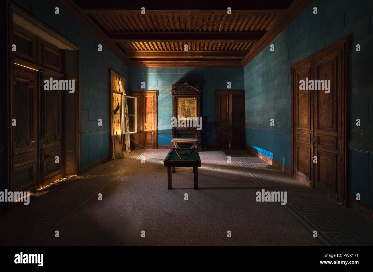 Interior view of a room in a beautiful abandoned castle in France Stock ...