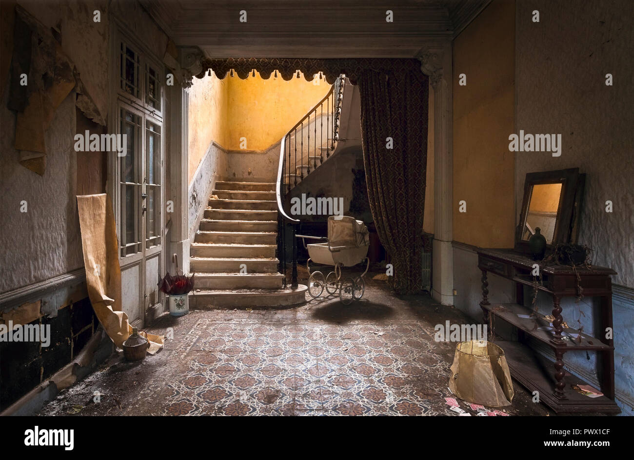 Interior view of a room in a beautiful abandoned castle in France Stock ...