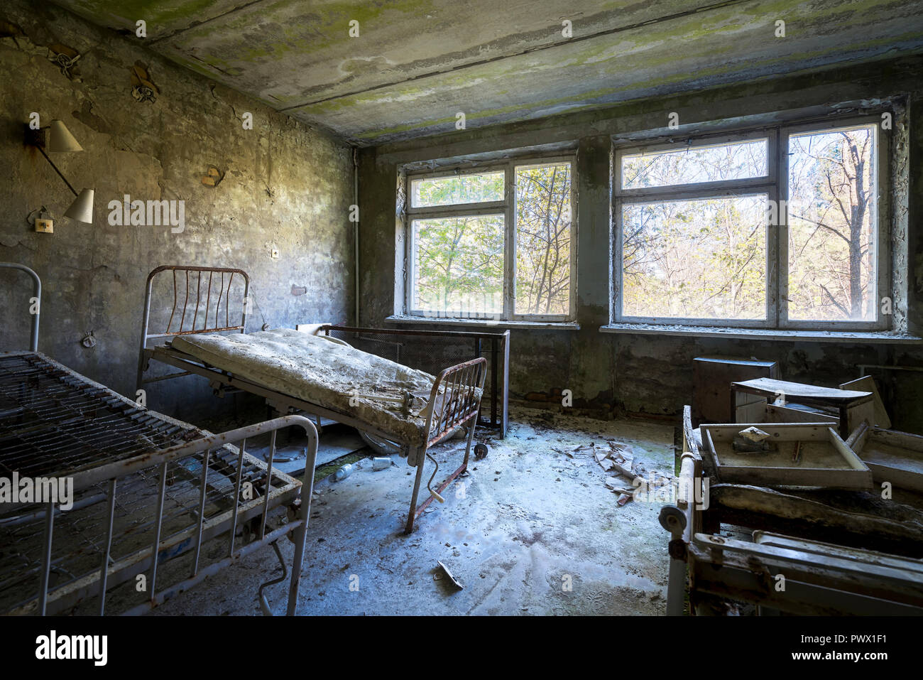 Interior view of the abandoned hospital 126 in Chernobyl, Ukraine Stock ...
