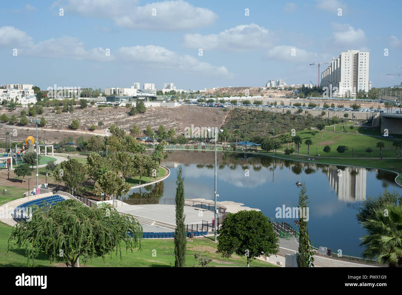 landscape of beautiful park, sunny shooting, Modiin City Stock Photo ...