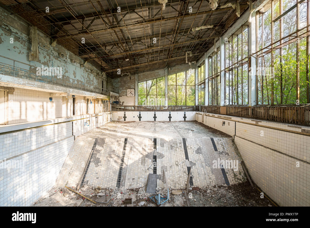 Interior view of an abandoned swimming pool in Chernobyl, Ukraine Stock ...