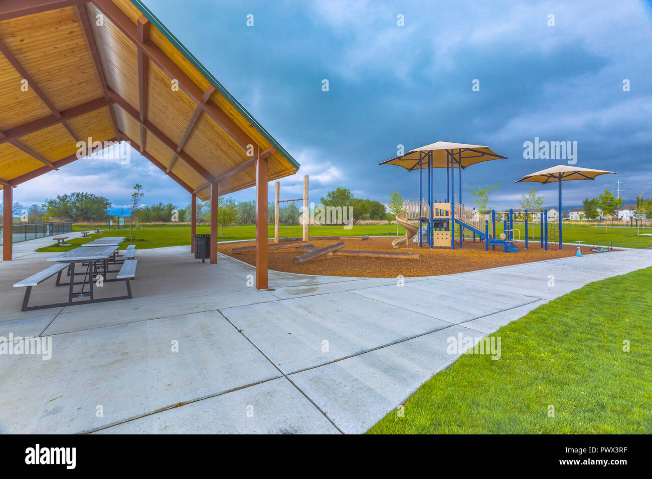 Playground and picnic area on a park in Utah Stock Photo - Alamy