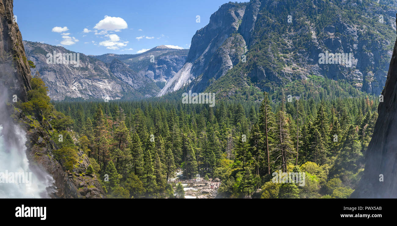 Scenic view of trees and cliff at Yosemite Falls Stock Photo - Alamy