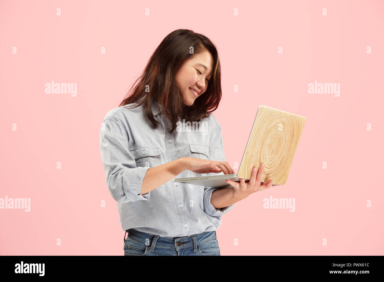 Businesswoman with laptop. Love to computer concept. Attractive female ...