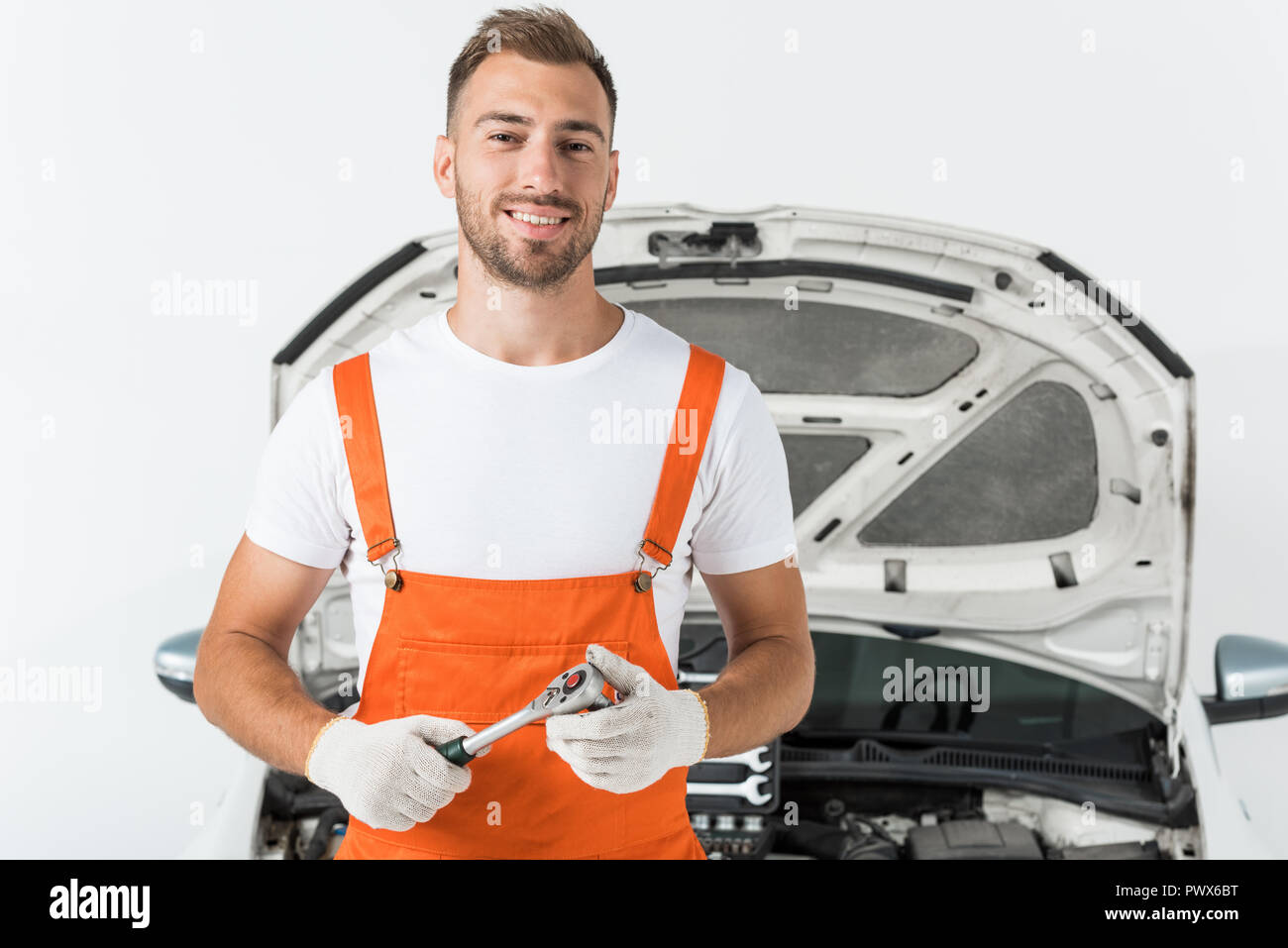 Smiling caucasian auto mechanic hi-res stock photography and images - Alamy