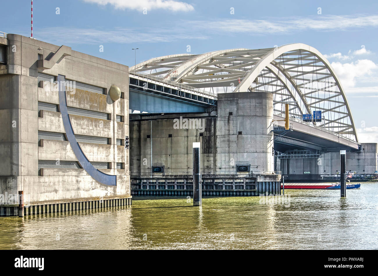 Rotterdam, The Netherlands, September 30, 2018: the concrete abutments ...