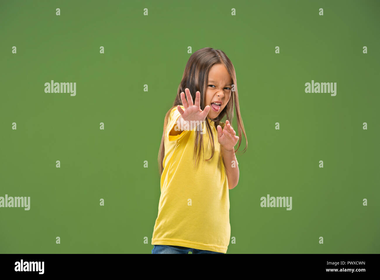 Reject, rejection, doubt concept. Young emotional teen girl at studio ...