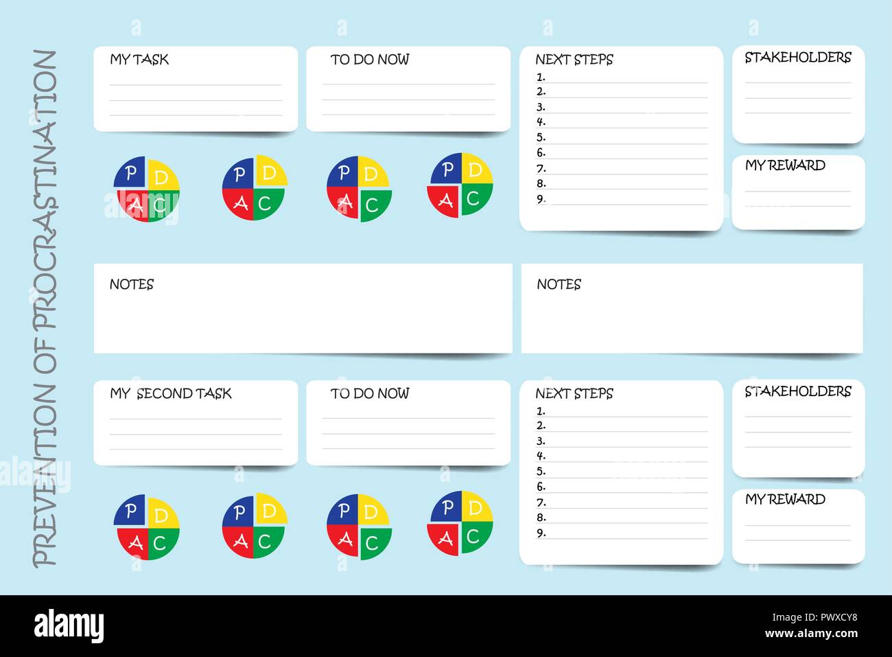 Prevention of procrastination template vector with PDCA method Stock ...