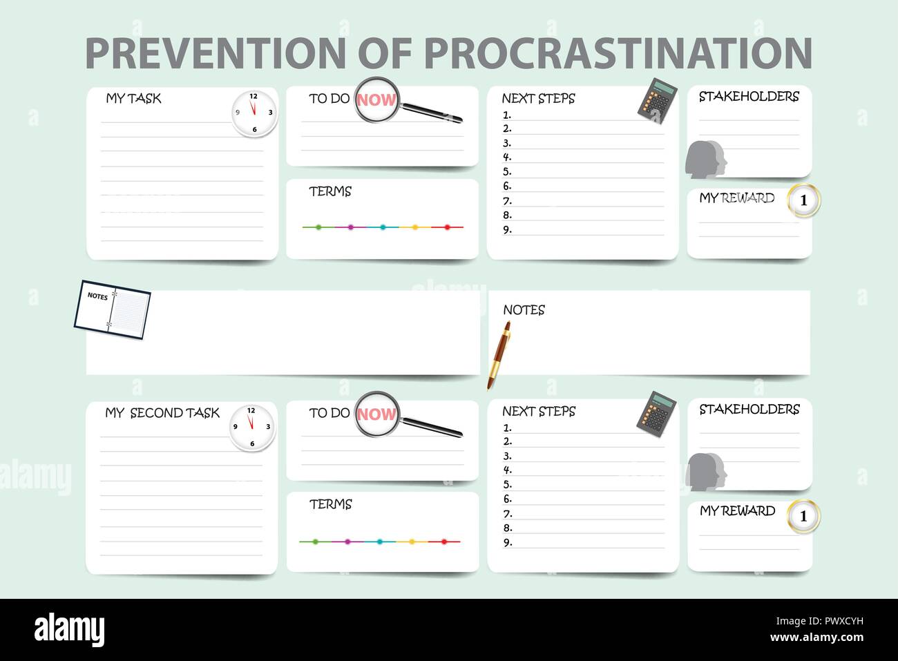 Prevention of procrastination template vector ready for writing two ...