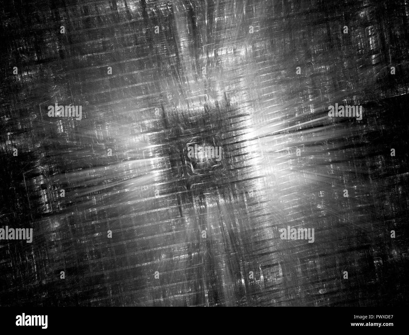 Glowing processor fractal black and white, computer generated abstract ...