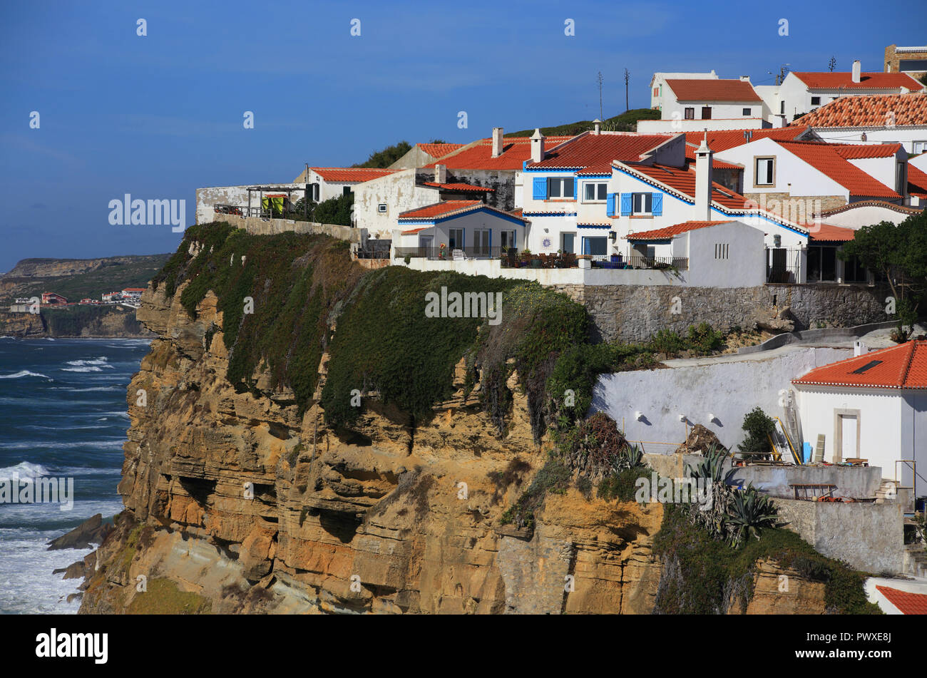 Portugal, Azenhas do Mar, Colares, Sintra near Lisbon. Village built on ...