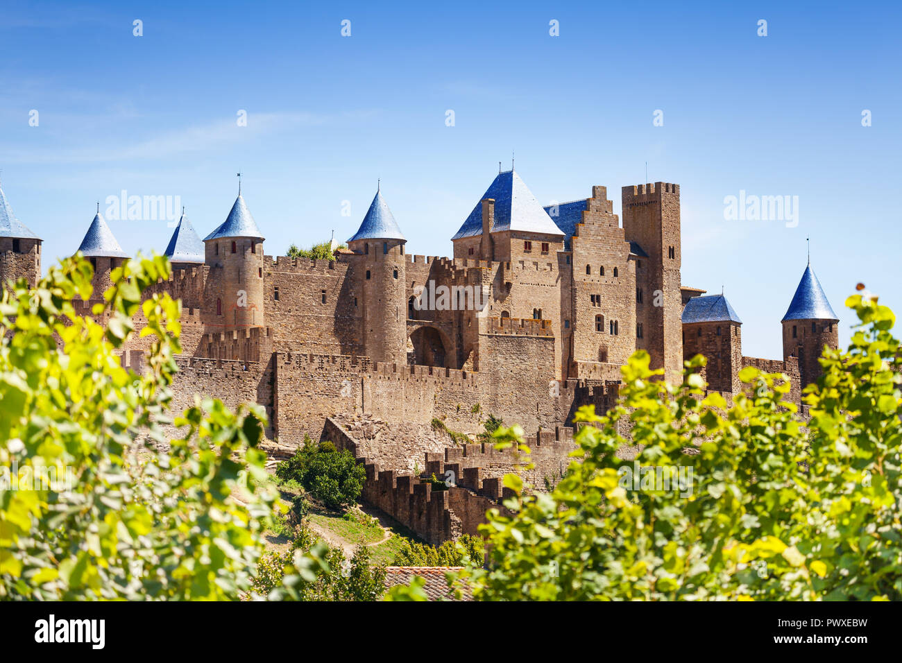 Western wall of famous citadel in Carcassonne, France Stock Photo - Alamy