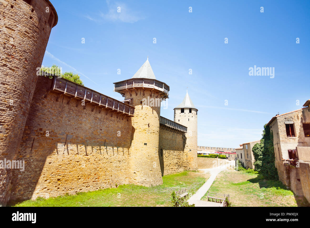 Medieval fortification of Count's Castle with towers and hoarding ...