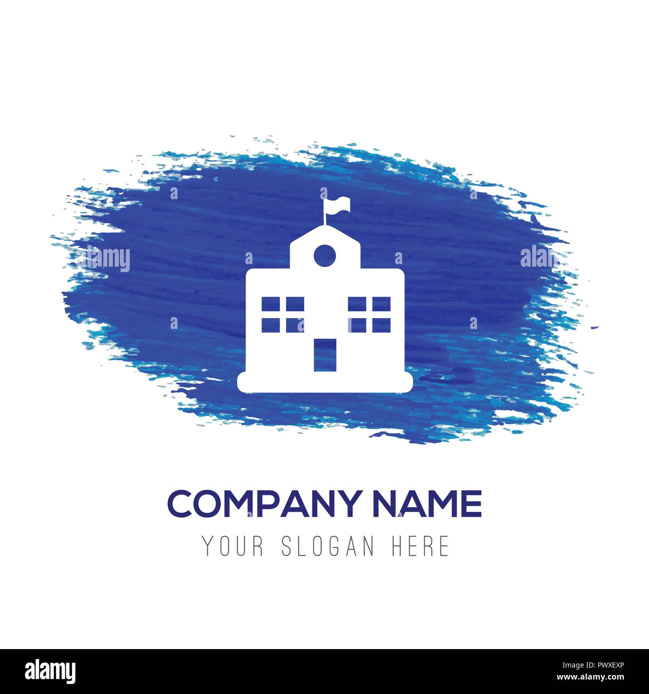 School Building icon - Blue watercolor background Stock Vector Image ...