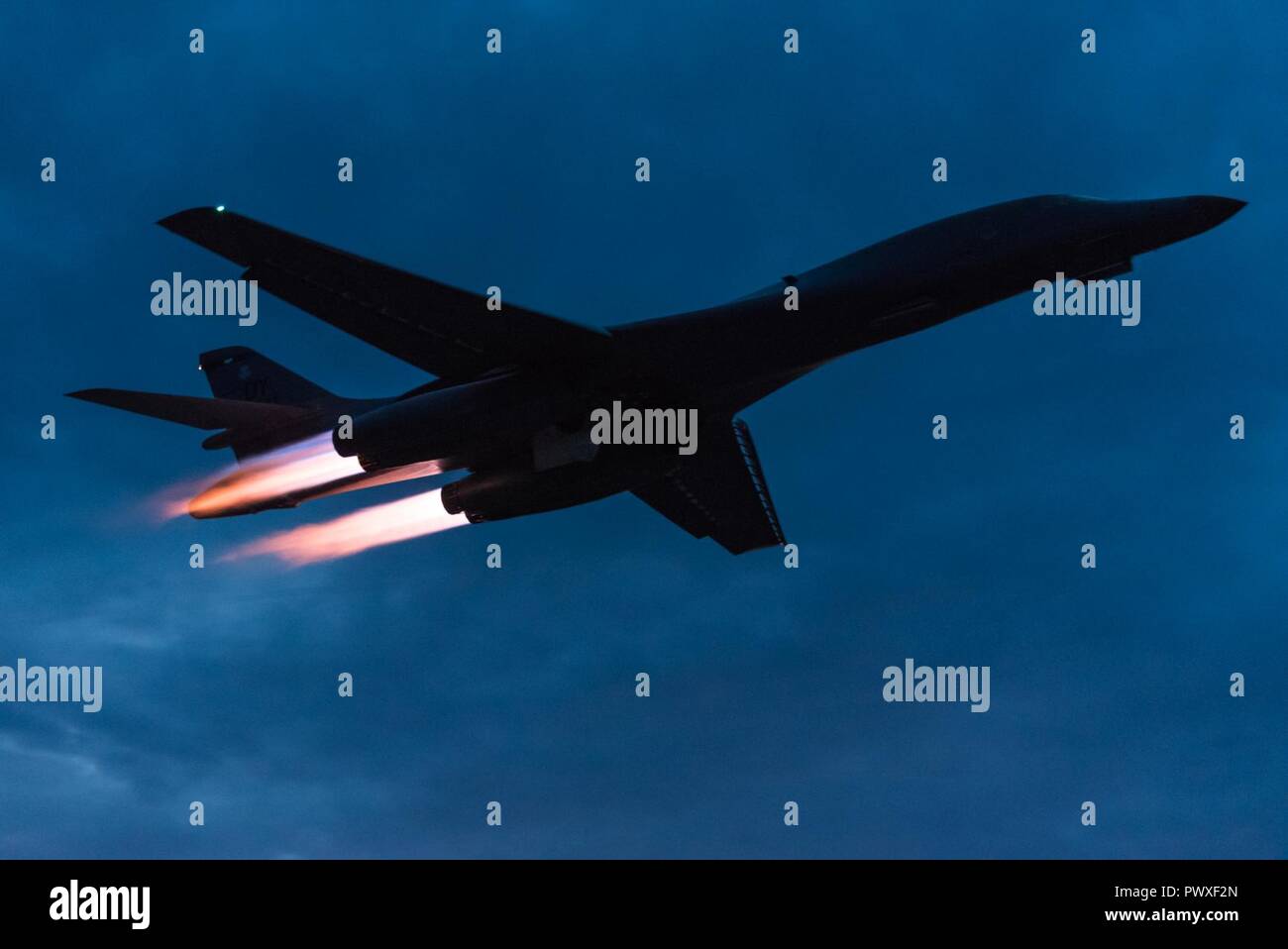 A U.S. Air Force B-1B Lancer assigned to the 9th Expeditionary Bomb ...