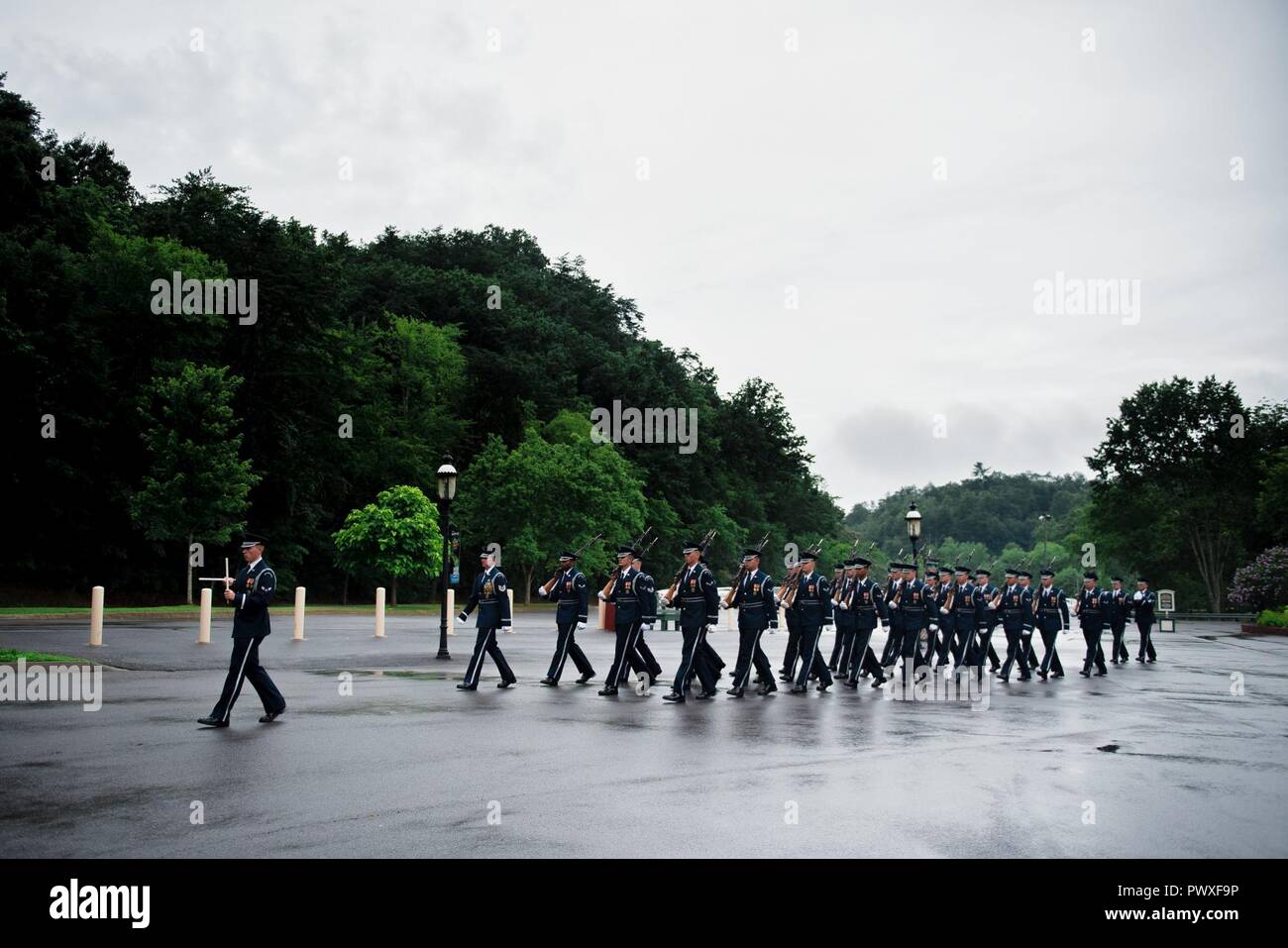 The U.S. Air Force Honor Guard prepare to perform a flag raising ...