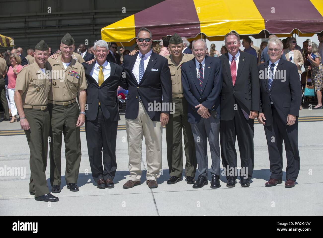 Current and former U.S. Marine squadron commanders pose for a photo ...
