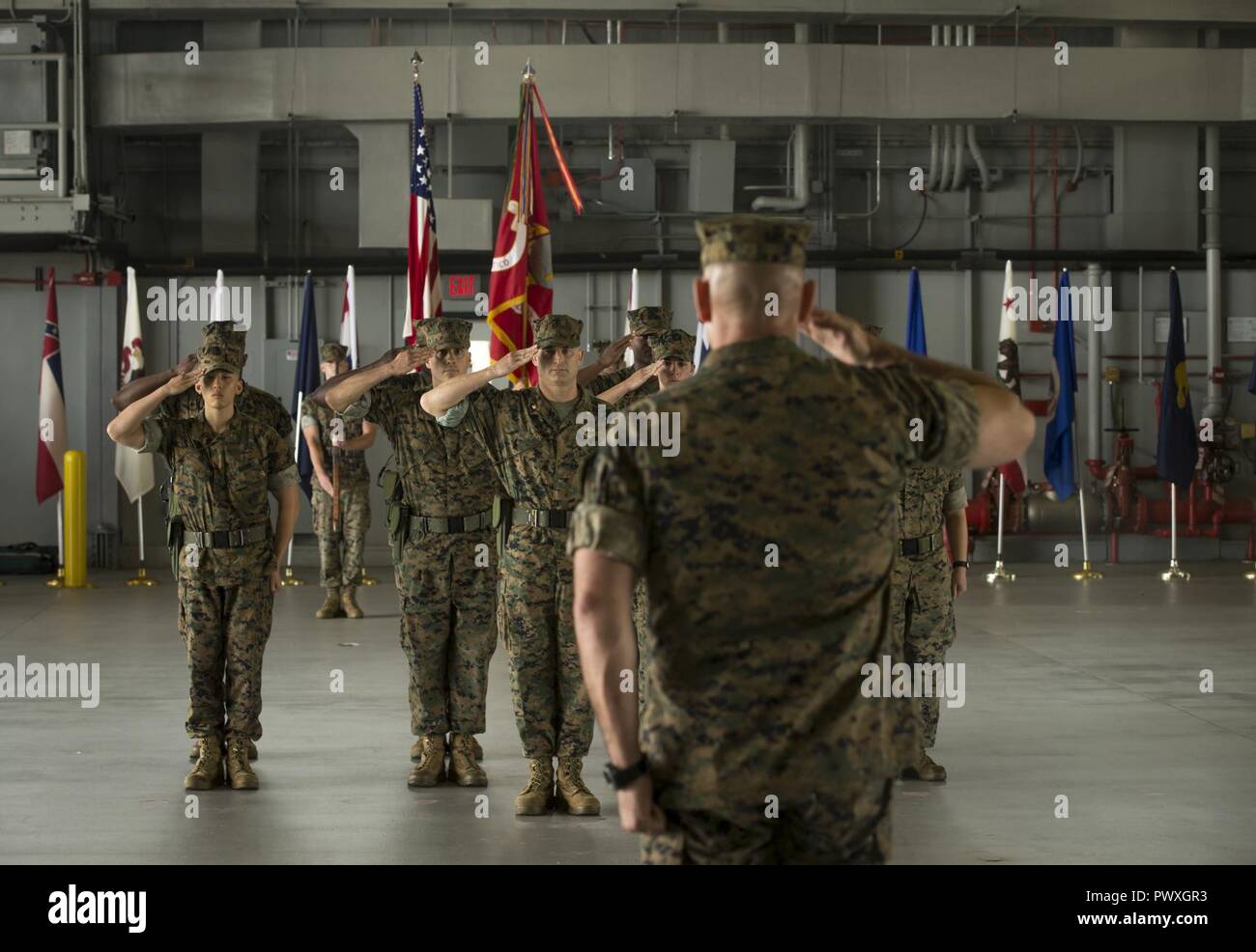 U.S. Marines with Marine Corps Air Facility (MCAF) salute Lt. Col ...