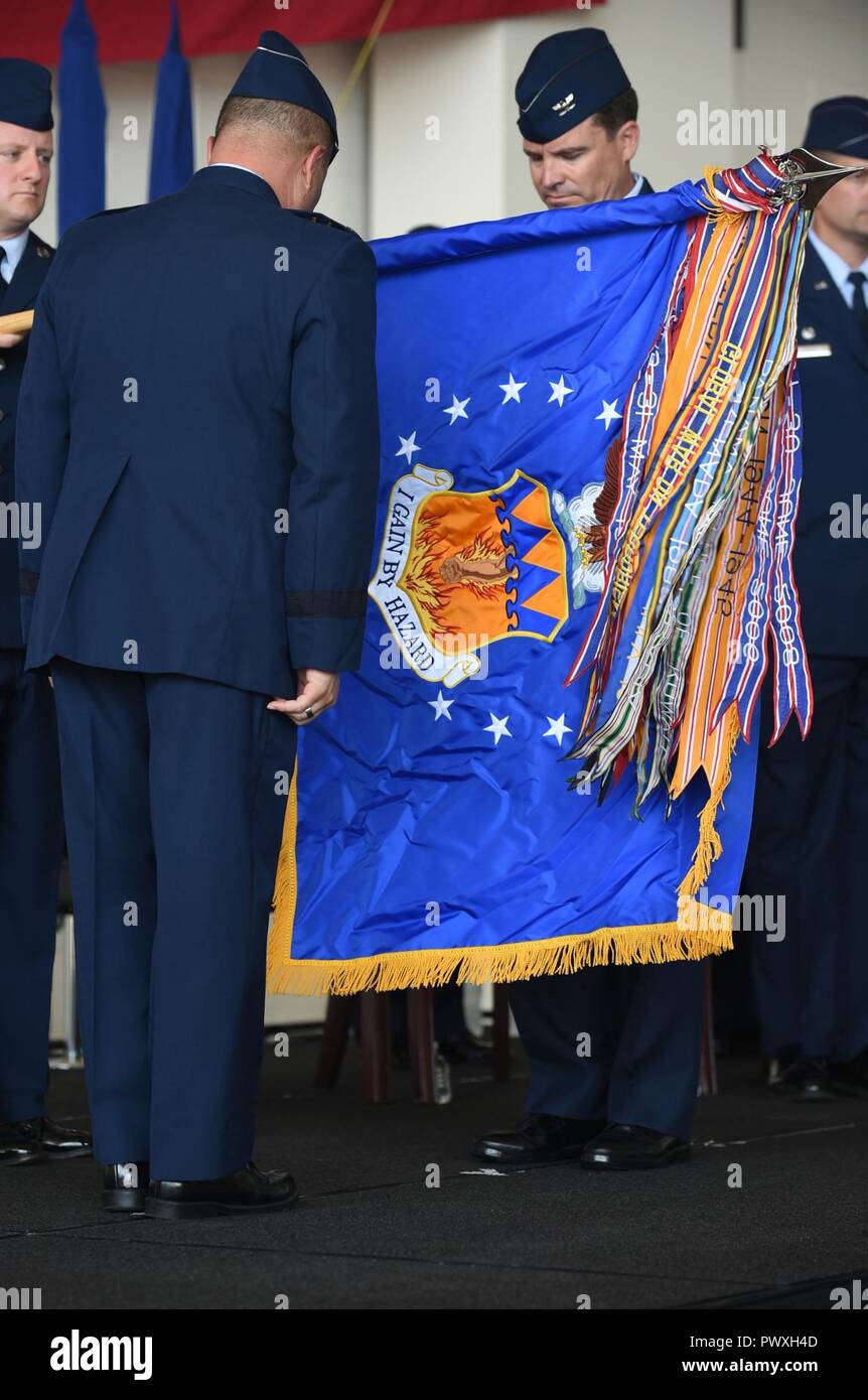 U.S. Air Force Lt. Gen. Giovanni Tuck, left, 18th Air Force commander ...