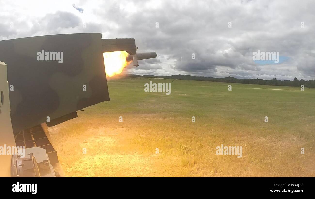 A still captured from a Gopro camera mounted on a M270 Multiple Launch ...