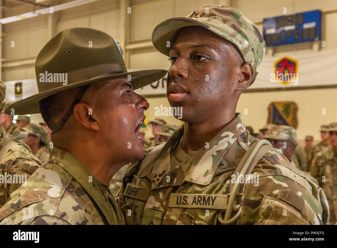 A drill sergeant with Company A, 2nd Battalion, 48th Infantry Regiment ...