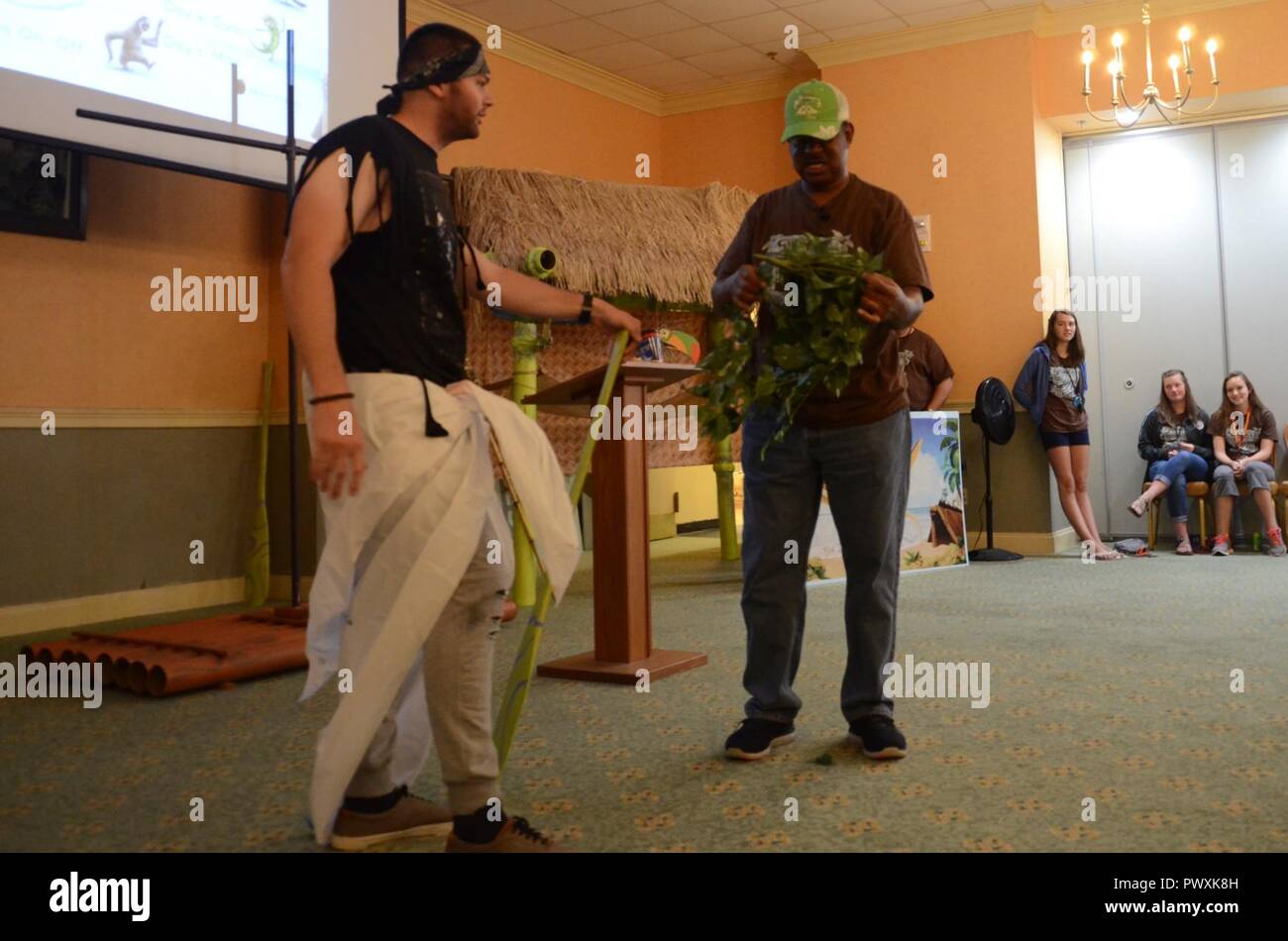 Spc. Steven Billings, as main character “Shipwreck Jeff” helps with the ...