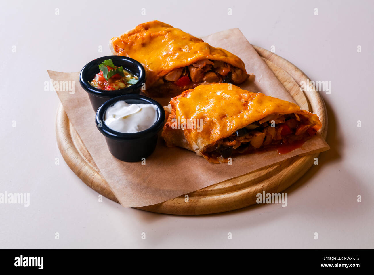 Chicken and gravy pie puff pastry meal lunch dinner hi-res stock ...