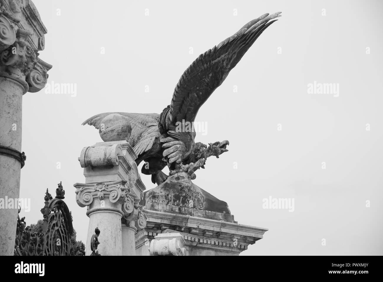 Budapest, Hungary - 5 august 2018: detail of eagle on the gate to the ...