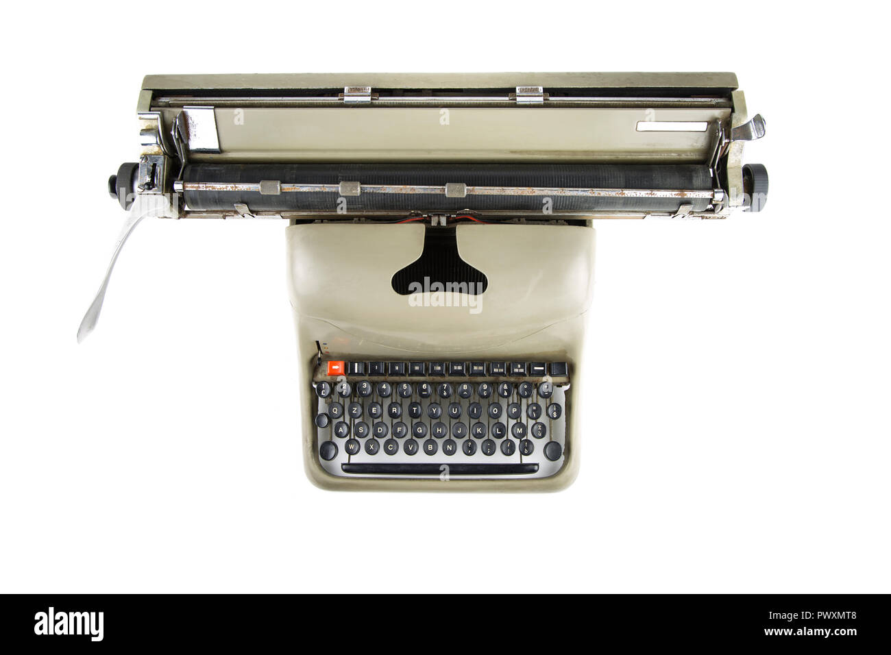 aerial view of a vintage typewriter isolated in white background Stock ...