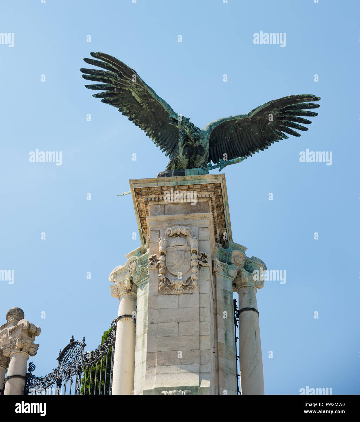 Budapest, Hungary - 5 august 2018: detail of eagle on the gate to the ...
