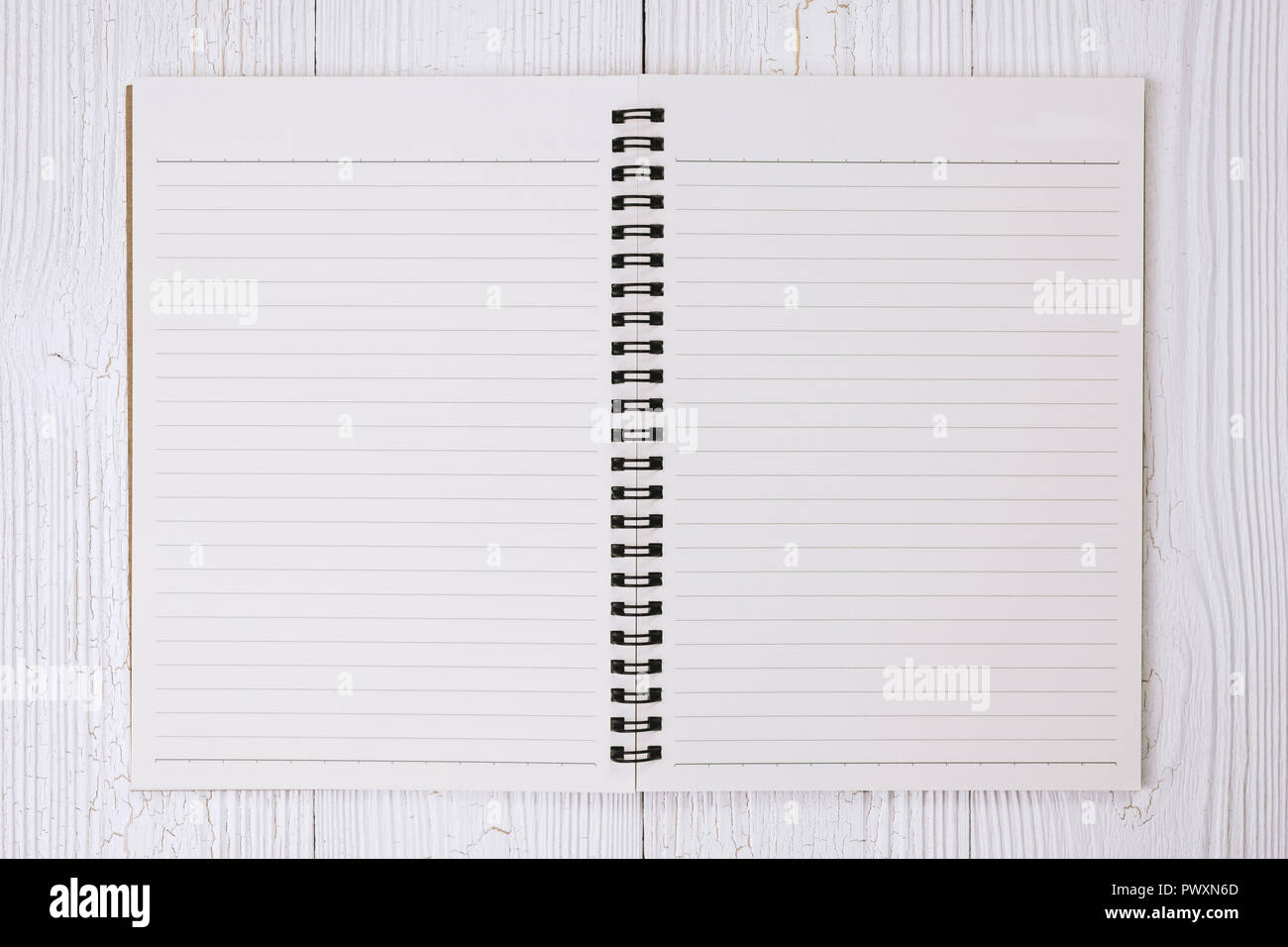 Notebook on wood table top view with copy space, menu mockup Stock ...