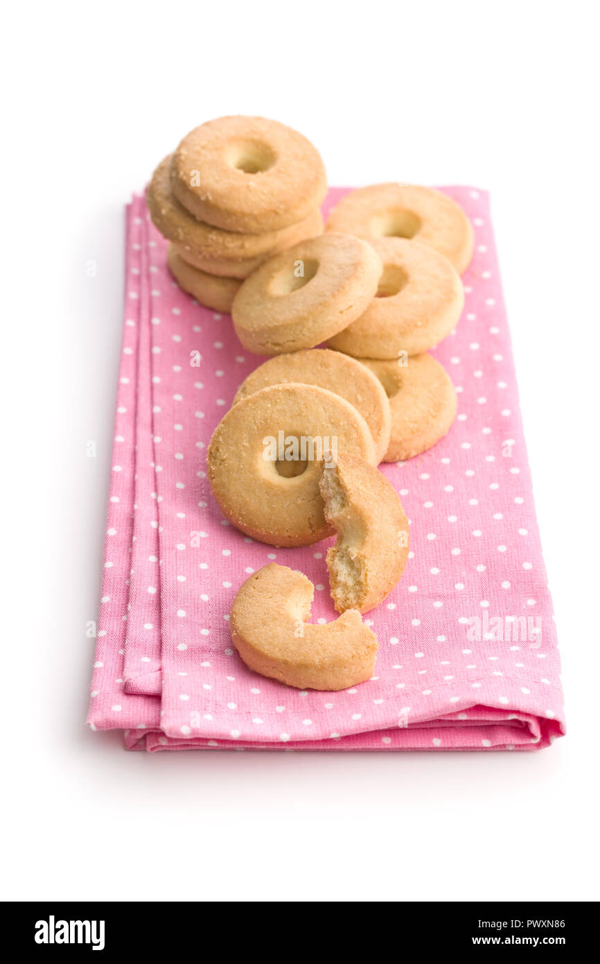 Sweet buttery biscuits on napkin isolated on white background Stock ...