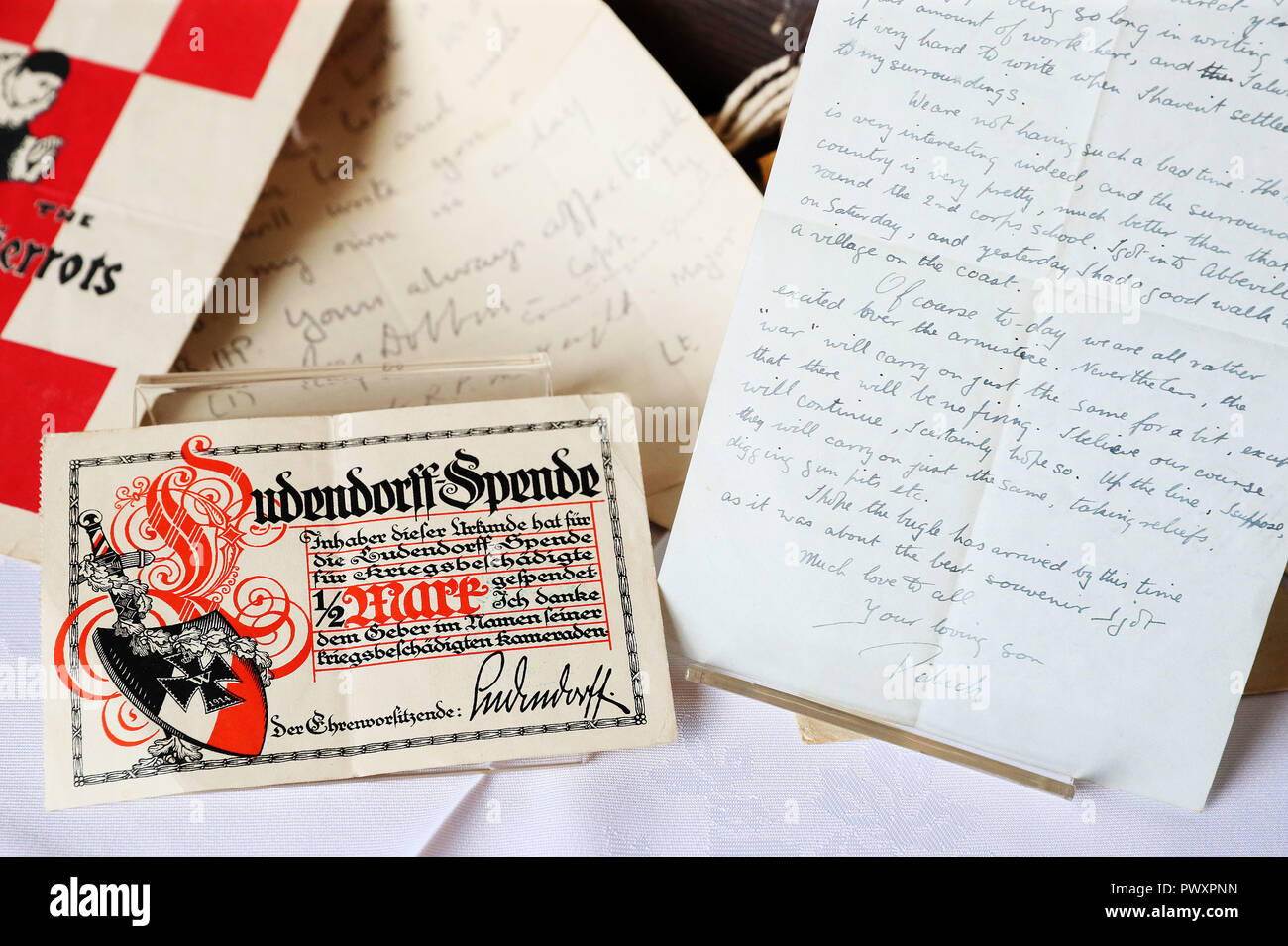 A letter written on Armistice Day alongside a 'Ludendorff Fund for ...