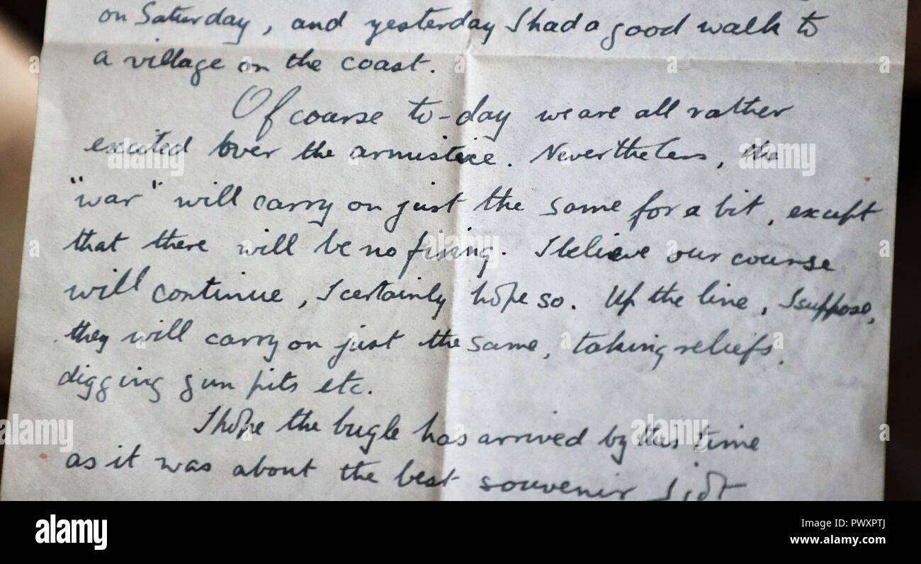 A letter written on Armistice Day which was among material relating to ...