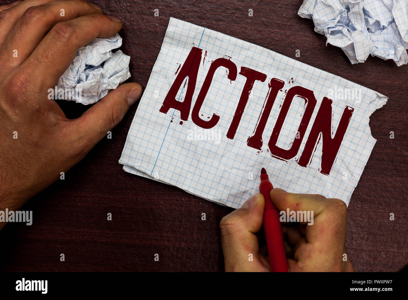 Text sign showing Action. Conceptual photo fact or process doing ...