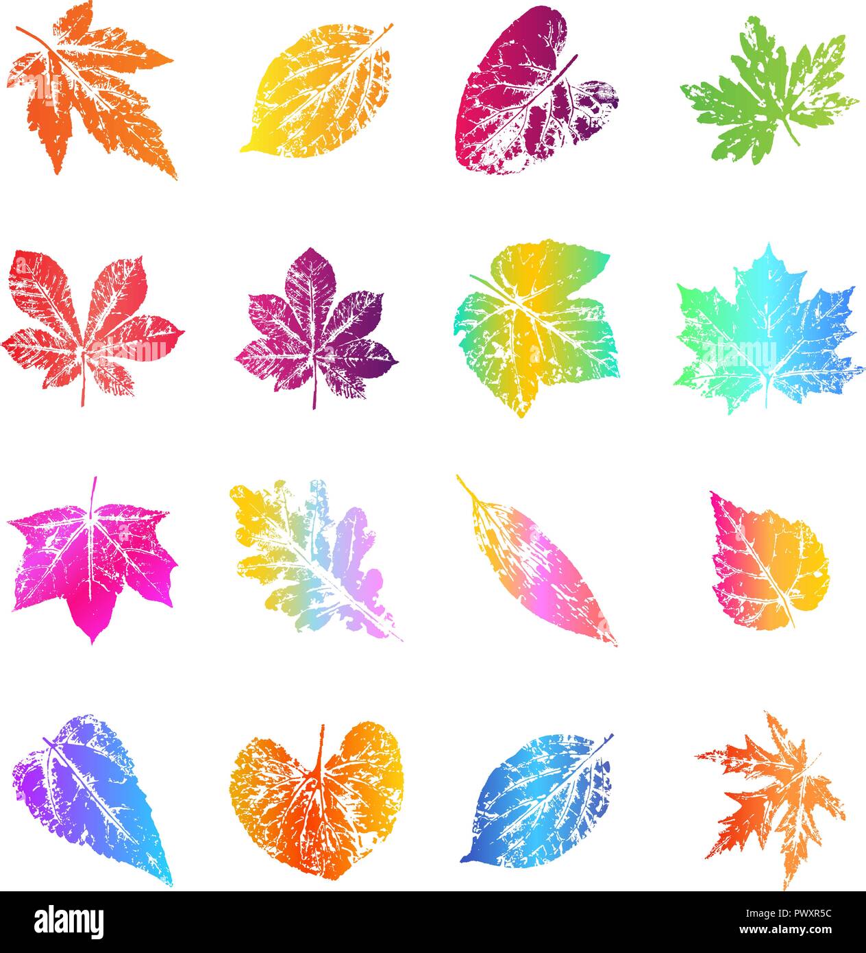 Autumn leaf prints in bright trendy gradient colors Stock Vector Image ...