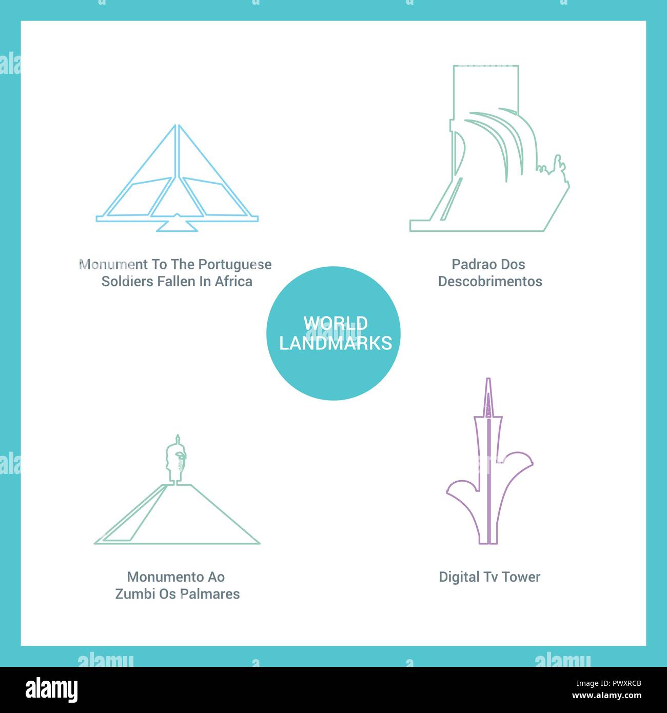 World Famous landmarks and monuments design with white background ...