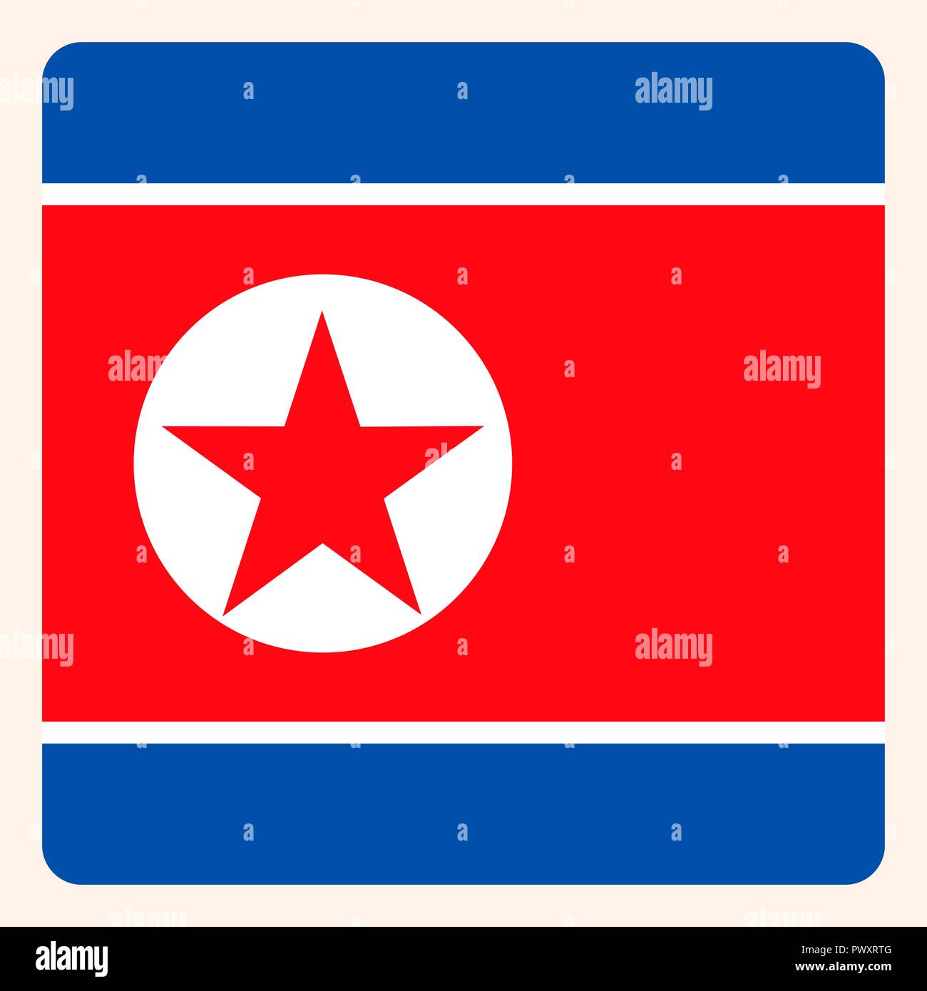 North Korea square flag button, social media communication sign ...