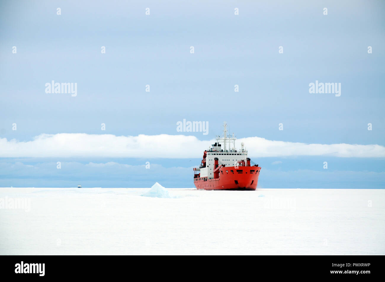 Progress station, Antarctica, January 10, 2017: The cargo ship costs at ...