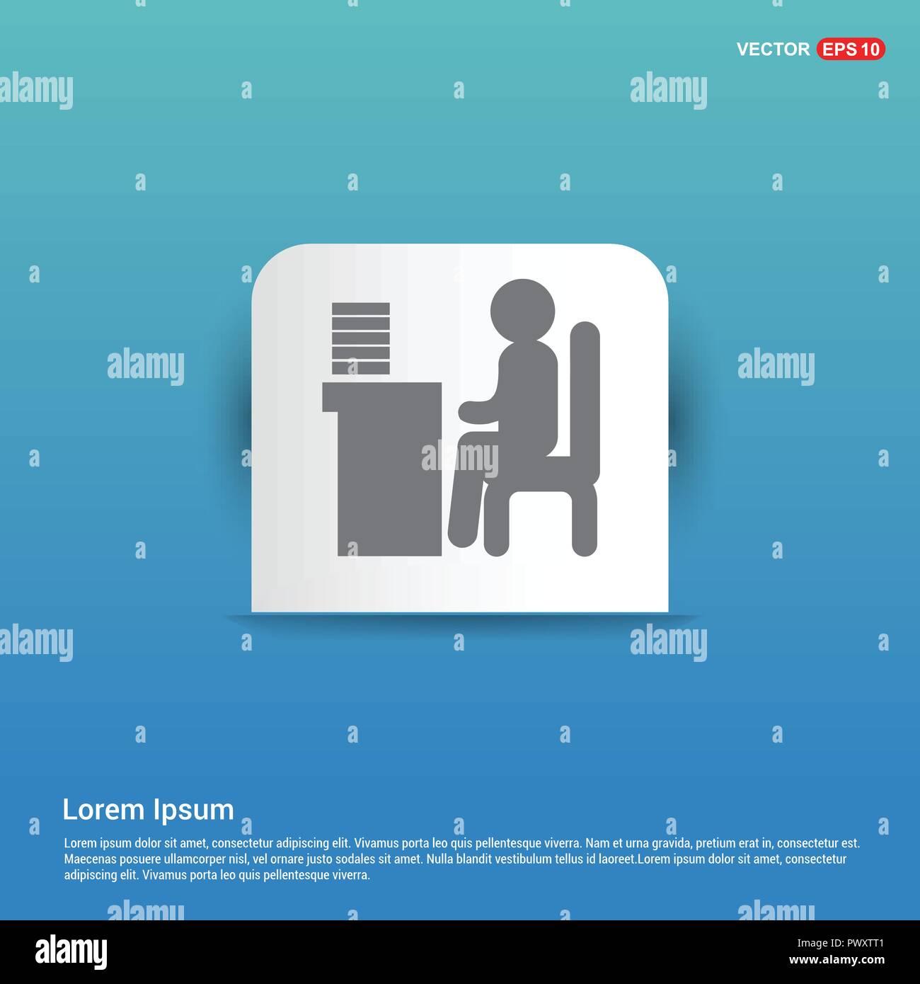 Man behind the computer desk Icon - Blue Sticker button Stock Vector ...