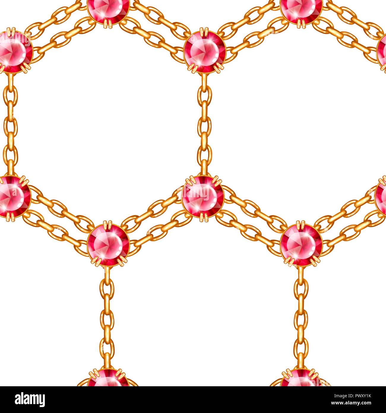 Seamless pattern of golden chains and ruby. Realistic illustration ...