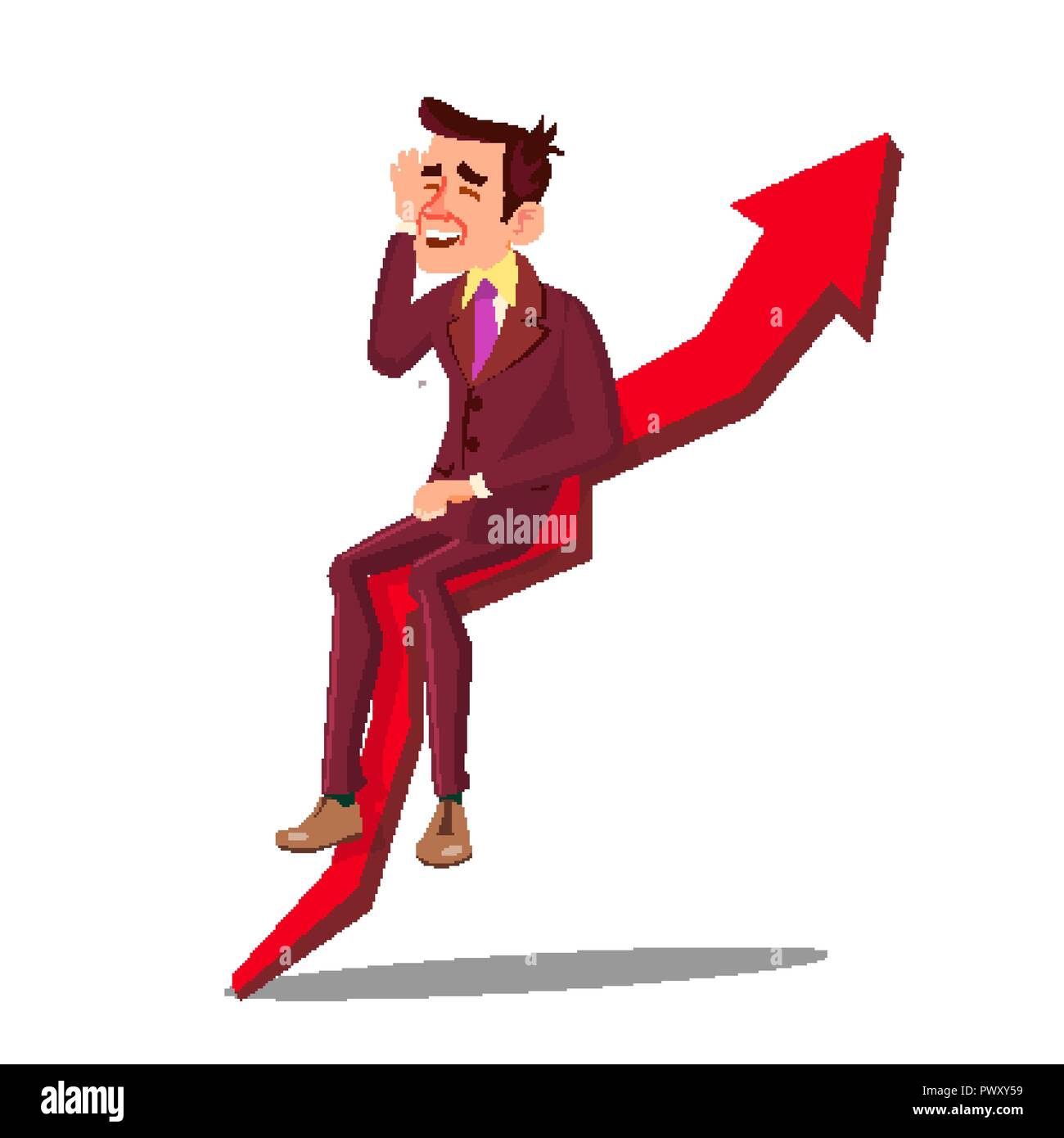 Businessman Sitting On Arrow Graph Of Sales Increase Going Up Vector ...