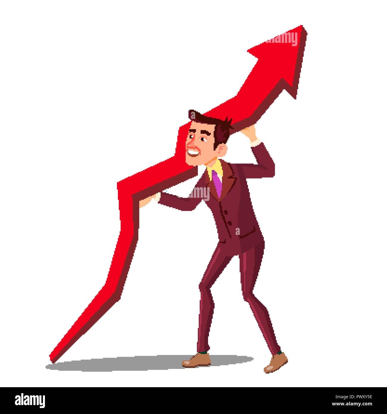 Businessman Raising Arrow Up Graph Of Sales Increase Vector. Isolated ...