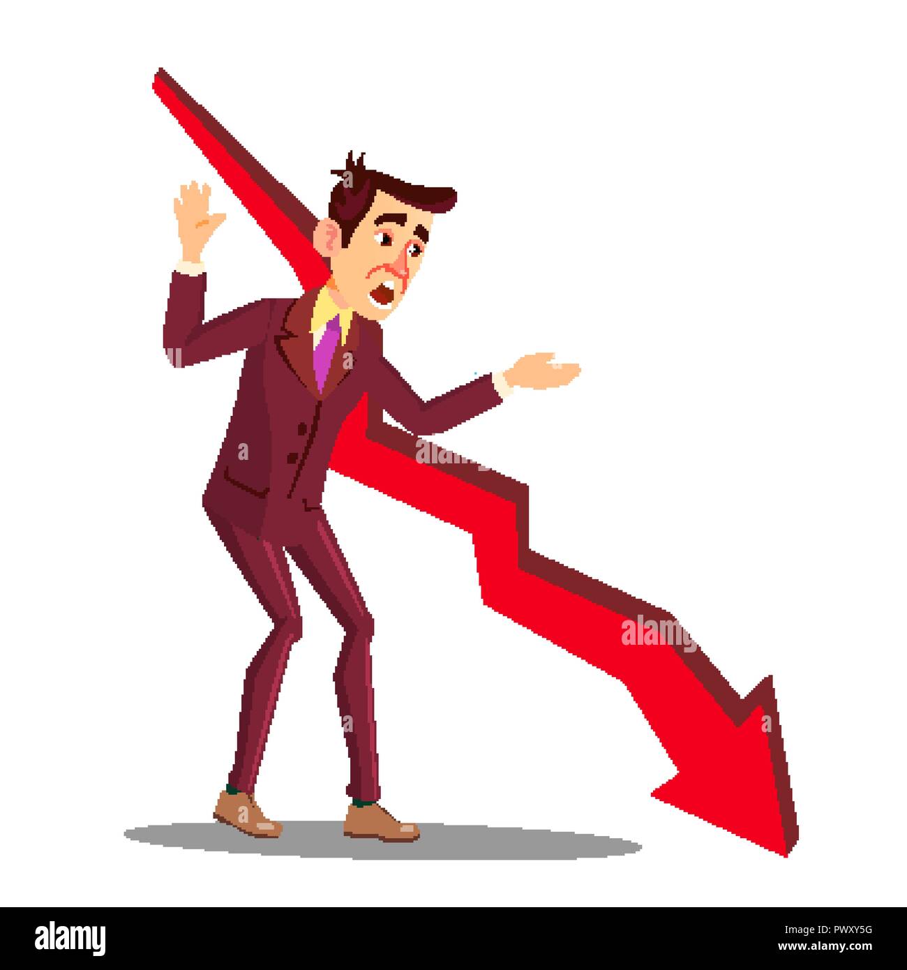 Manager In Stress Next To Arrow Of Falling Sales Graph Vector. Isolated ...