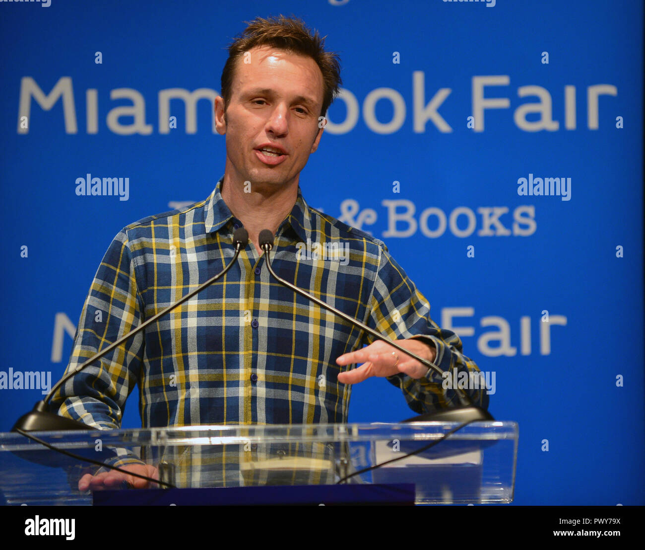 Miami, FL, USA. 17th Oct, 2018. Author Markus Zusak speaks and sing ...