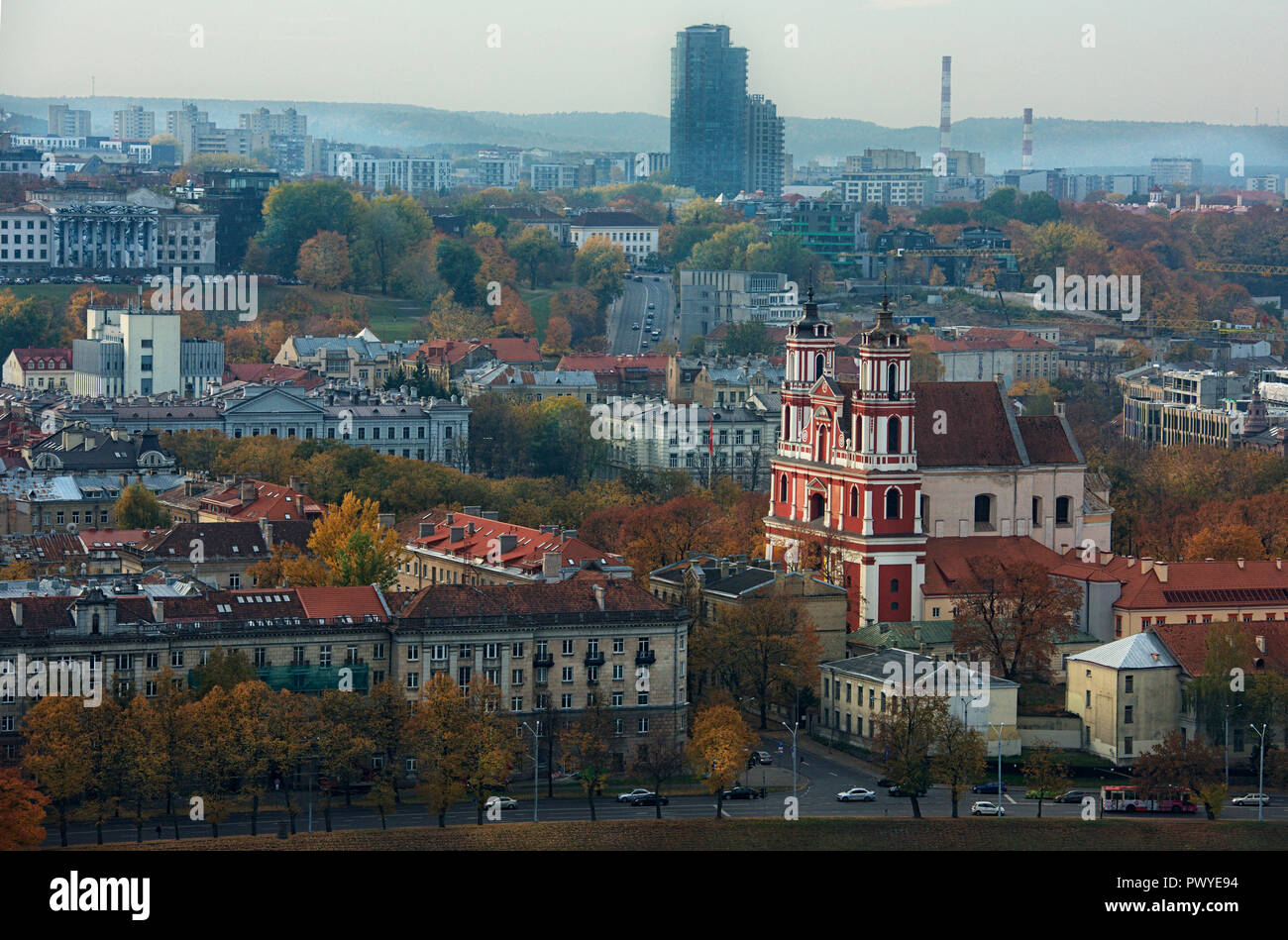 Vilnius, Lithuania - oct 14, 2018: Panorama of Vilnius on sunset. View ...