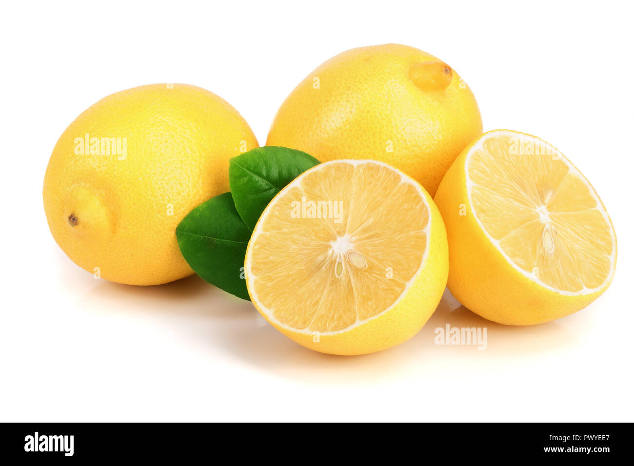 lemon and slice with leaf isolated on white background Stock Photo - Alamy